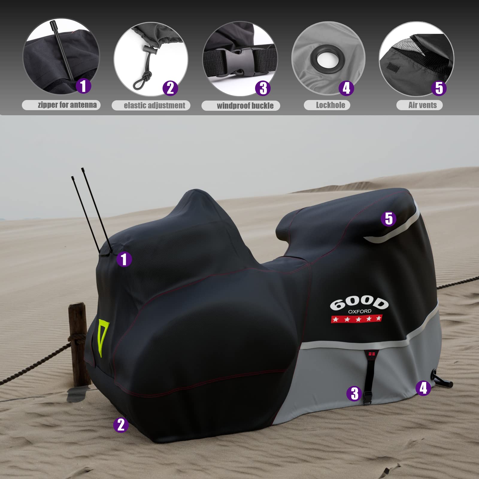 Rosefray Motorcycle Cover with Side+Top Box Heavy Duty 600D Waterproof ...