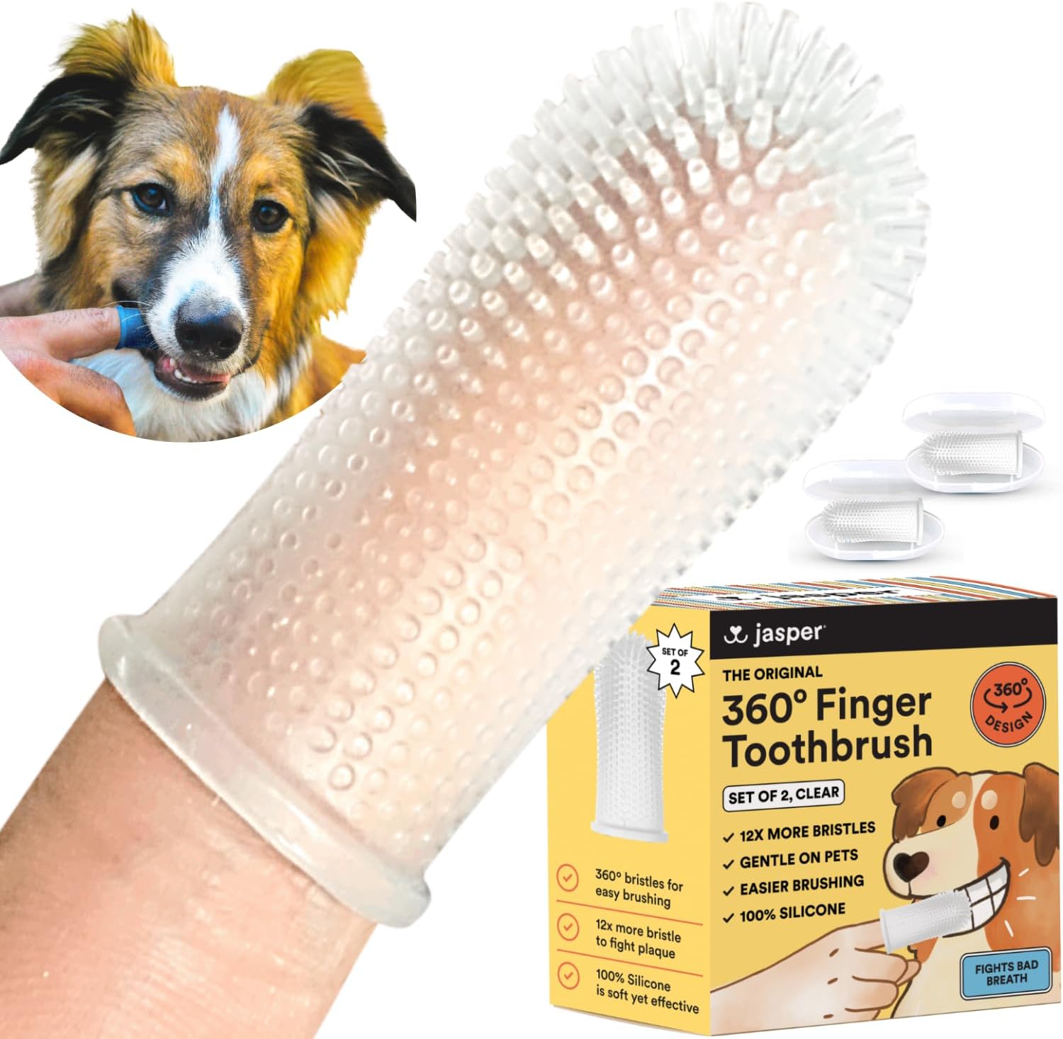 Amazon.com: PET FORTUNA 360º Dog Finger Toothbrush, Cat Toothbrush, Dog ...