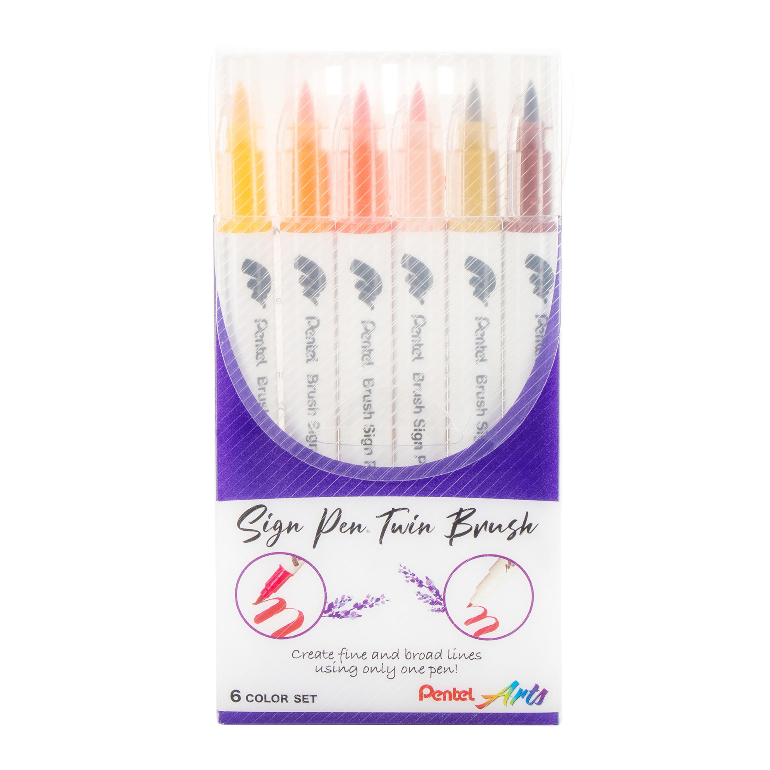 Amazon.com: Pentel Arts Sign Pen Twin Brush, Pack of 6 Pens, Yellow ...