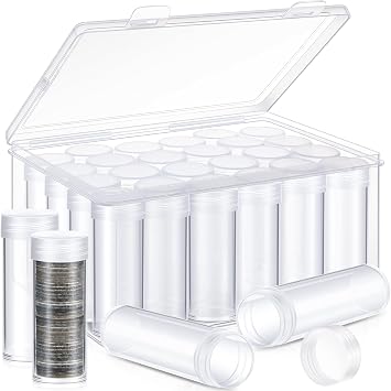 Amazon.com : Qunclay 24 Pcs Quarter Coin Tubes with 1 Storage Box Clear ...