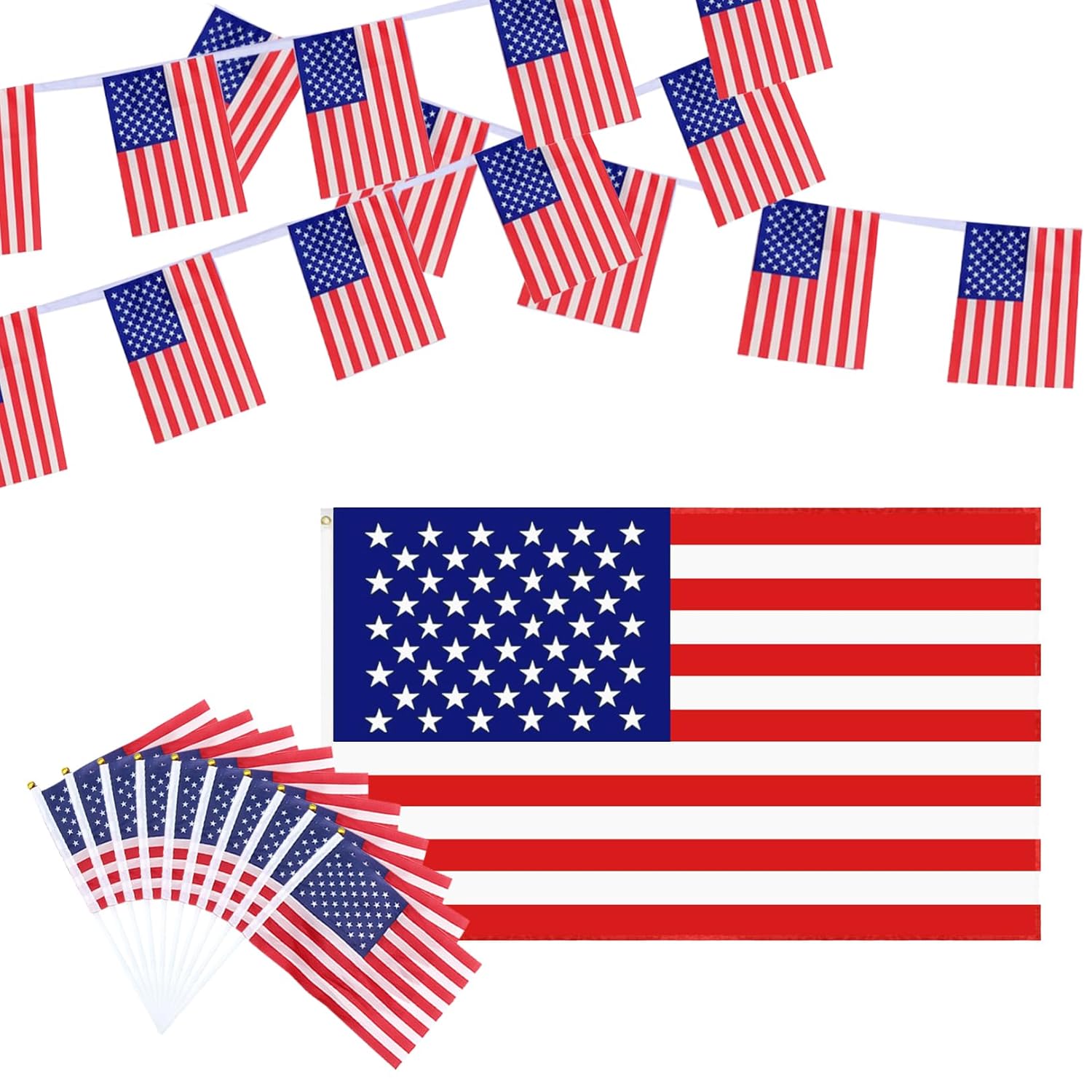 Jc.upin American Flag Set-American 5ft x 3ft with eyelets, 5M Bunting ...