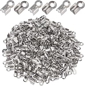 SOFPLATE 1 Box 300Pcs 3mm Fold Over Cord Ends Crimp End Tips Stainless ...