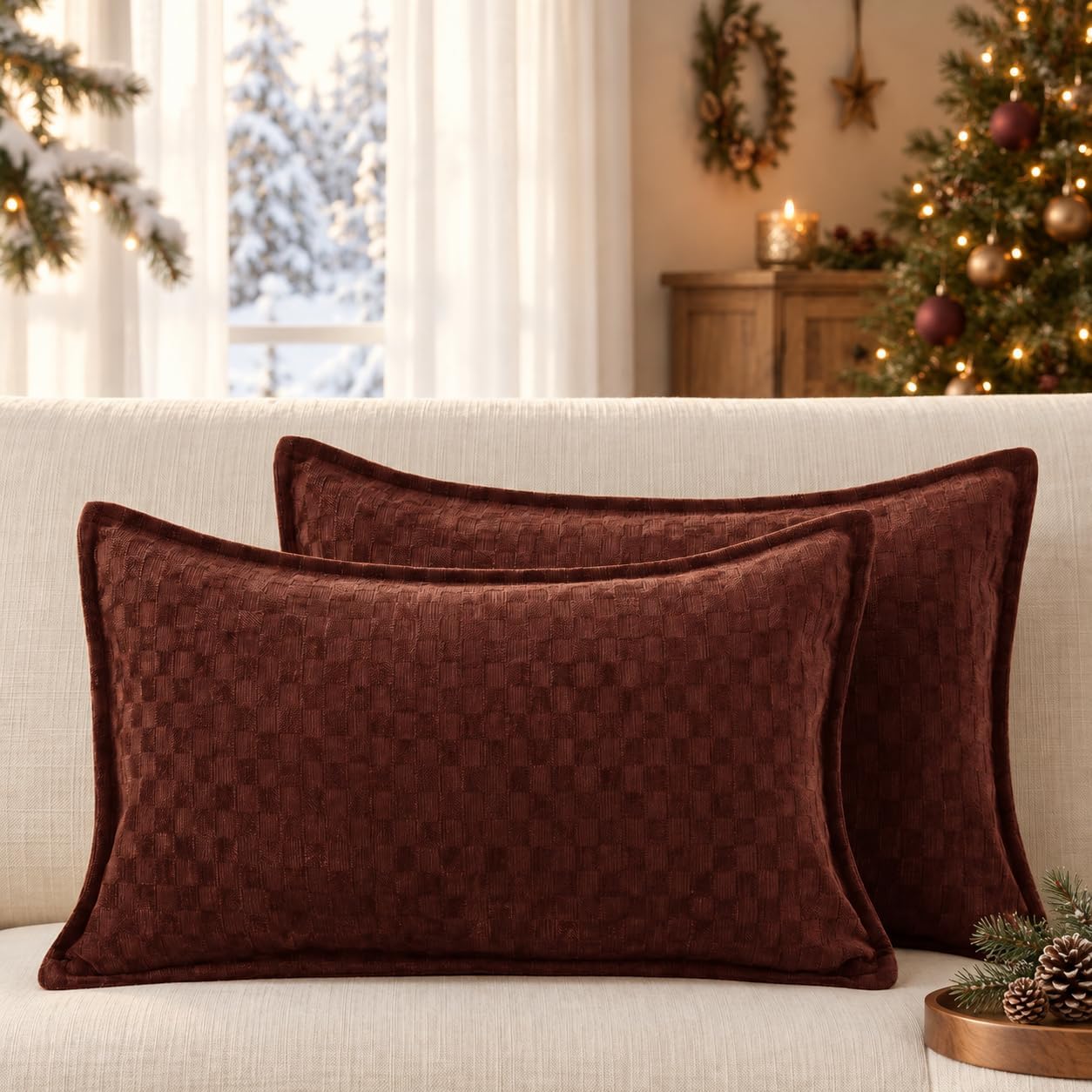 Amazon.com: GGVCWWQ Chenille Plaid Throw Pillow Covers 20x12 Inch, Set ...