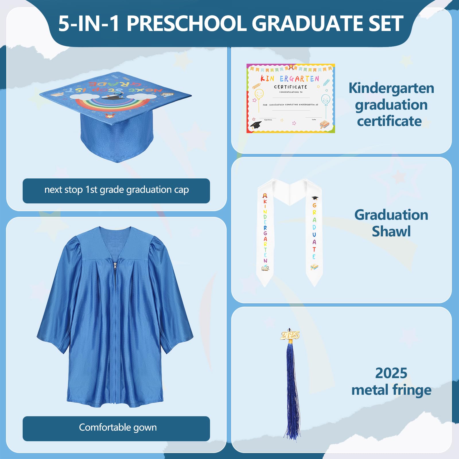 Snapklik.com : Kindergarten Graduation Cap And Gown - 2025 5-in-1 ...