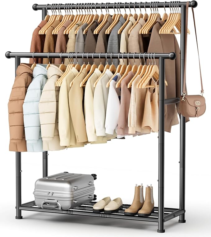 Amazon.com: MISSLO Double Rods Garment Rack Heavy Duty Clothing Rack ...