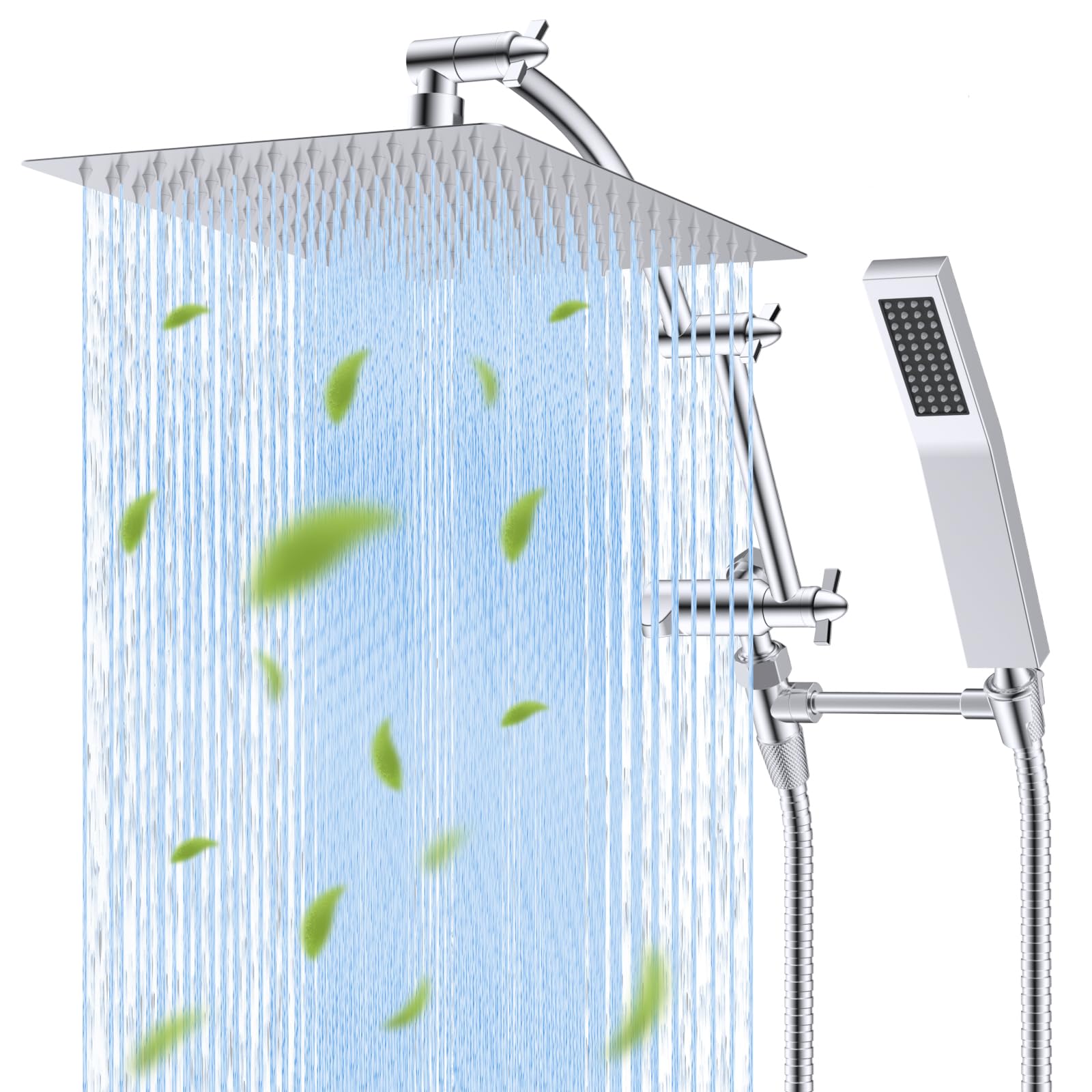 Hibbent All Metal 12'' Rainfall Shower Head, Square Shower Head Combo ...