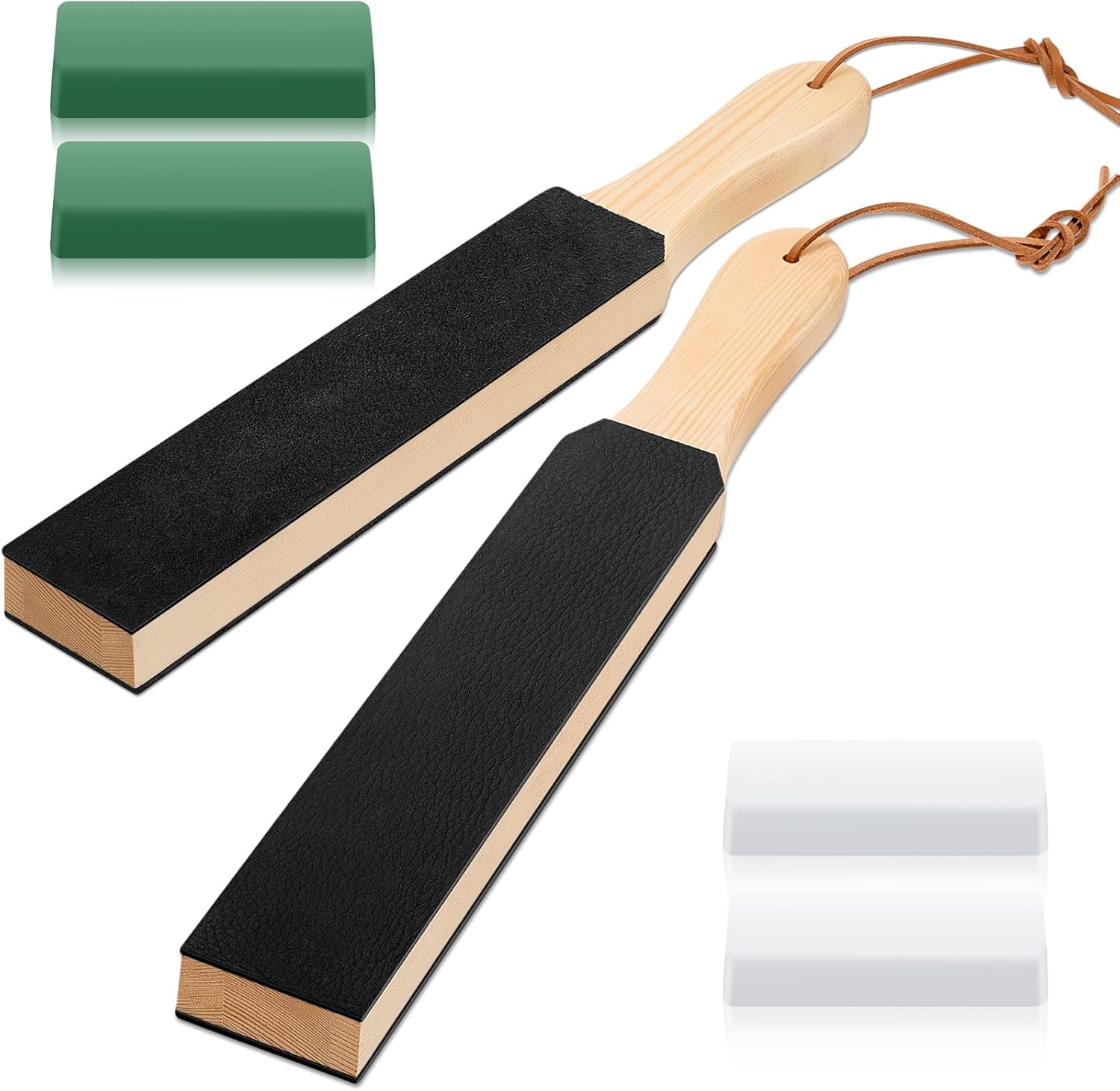 Gisafai 2 Pcs Double Sided Leather Strop 14.57" x 1.97" with 4 ...