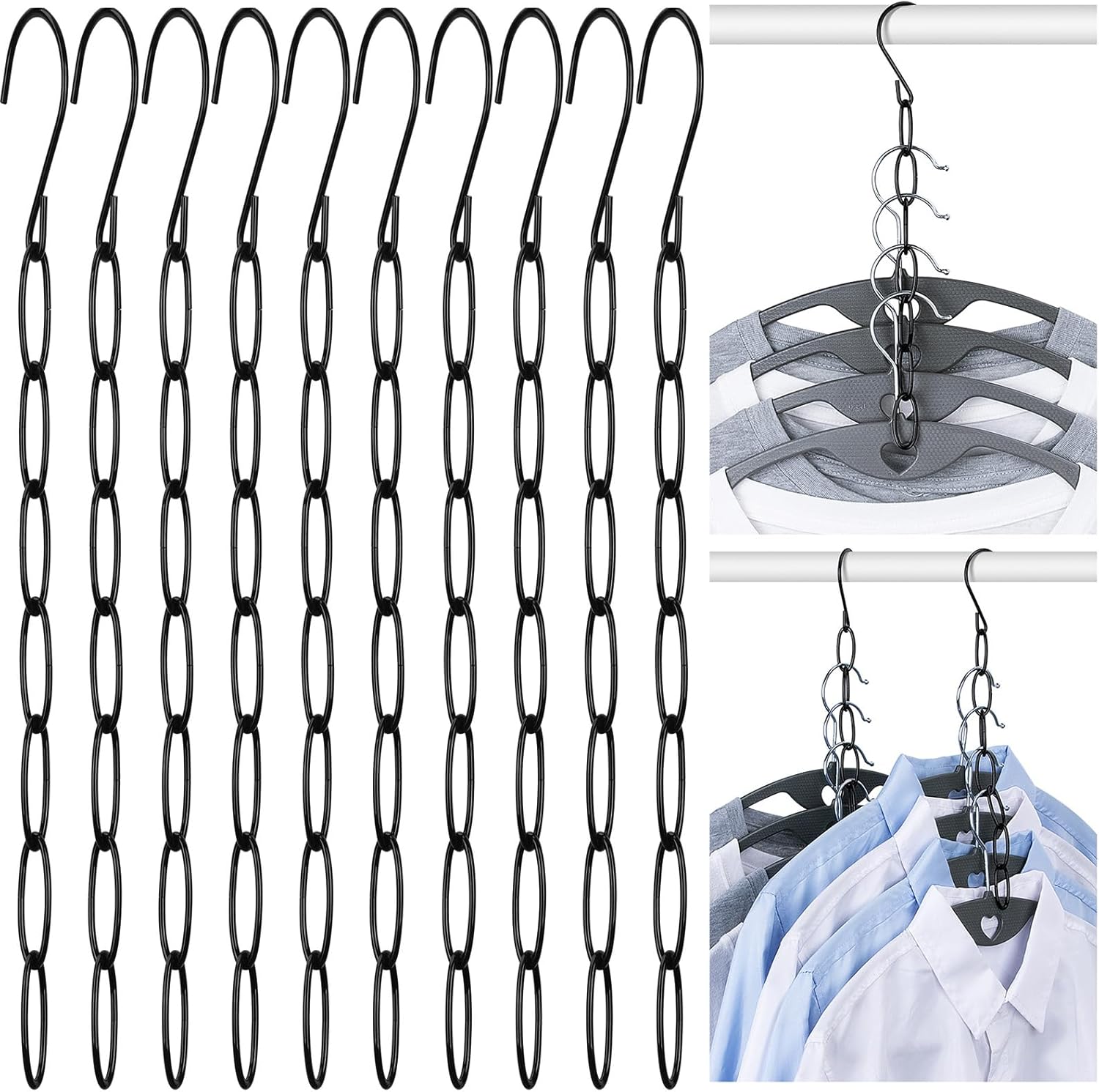 Amazon.com: 10PC Space Saving Hanger Chains Stainless Steel Closet ...