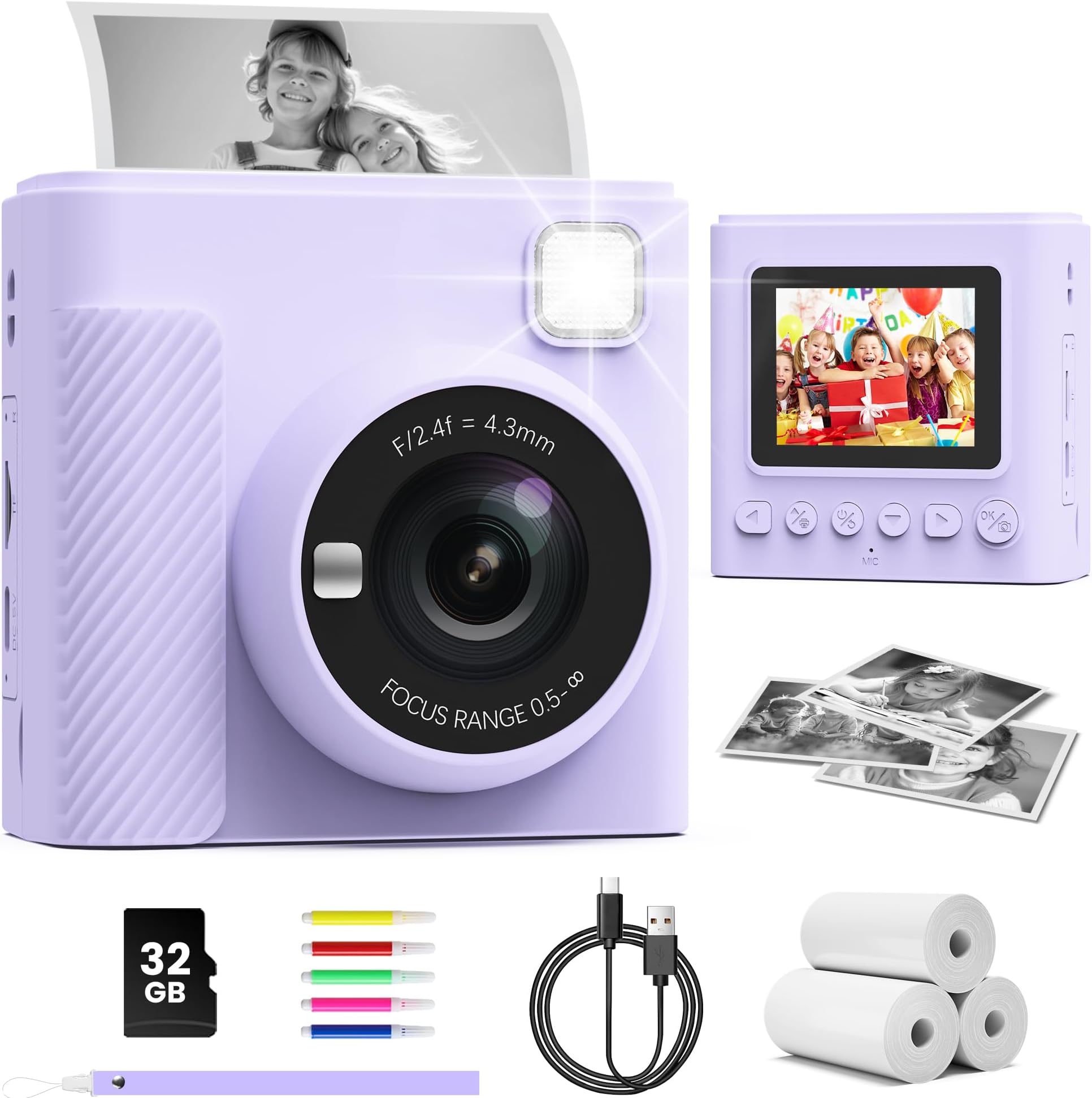 Amazon.com : Kids Camera Instant Print - Front Rear Dual Selfie Kid ...
