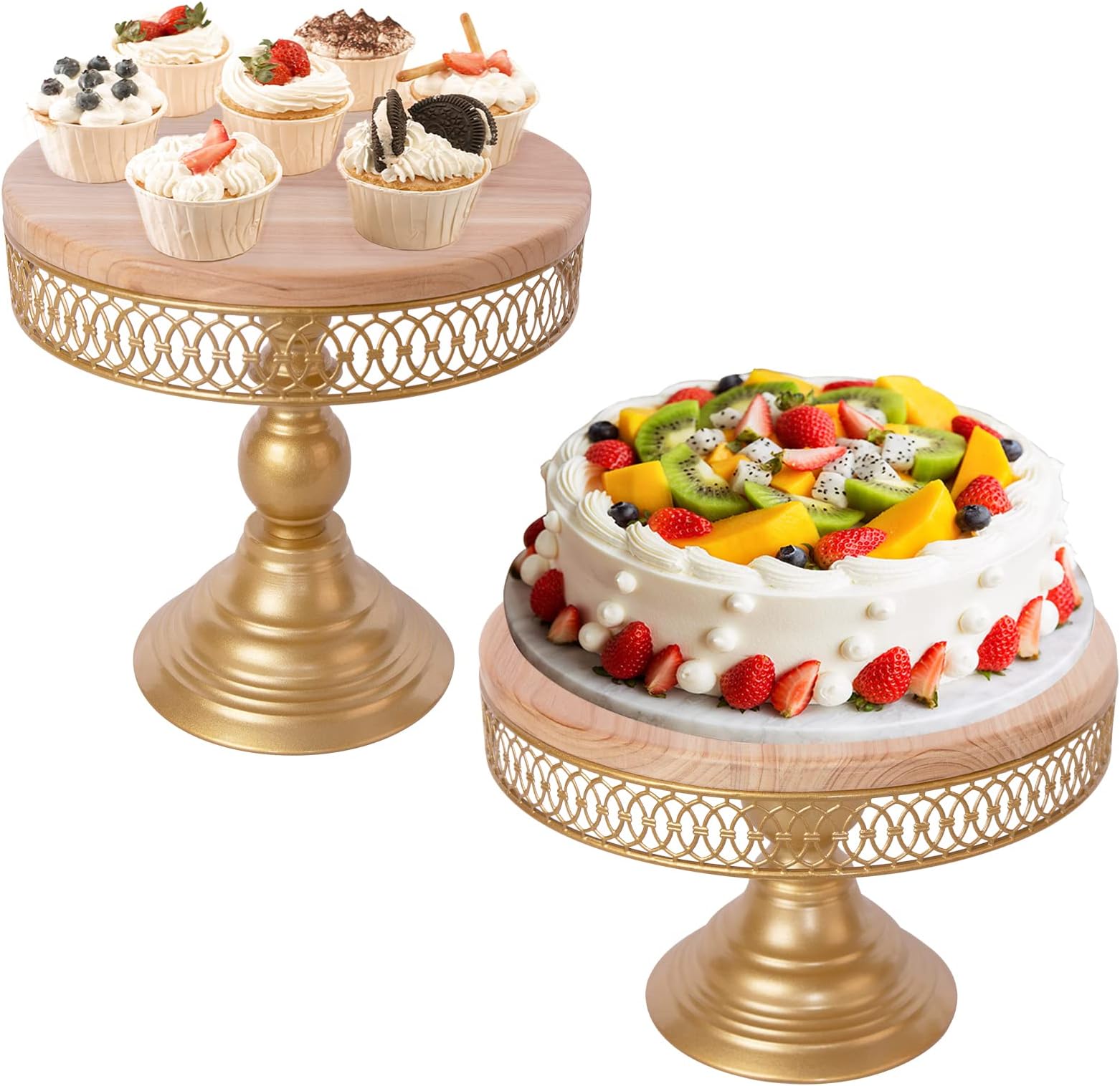 Amazon.com: weharnar Gold Cake Stands 12 Inch, Round Metal Wooden Cake ...