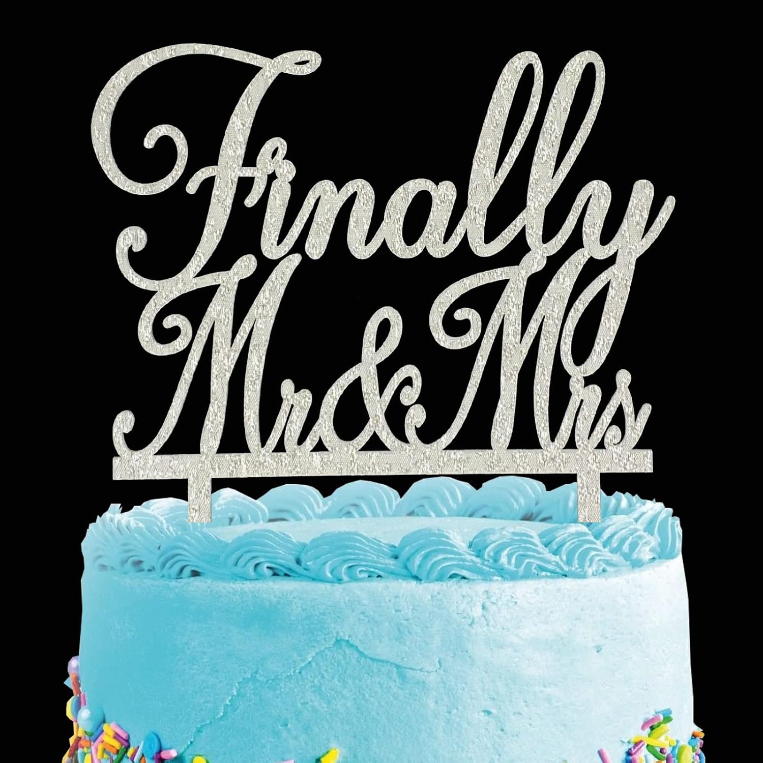 Amazon.com: keonsatrz Glitter Silver Finally Mr and Mrs Cake Topper ...
