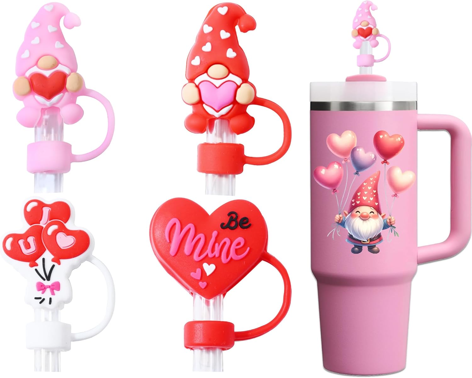 Amazon.com: Amreich Valentine's Day Straw Toppers - 4PCs Reusable ...