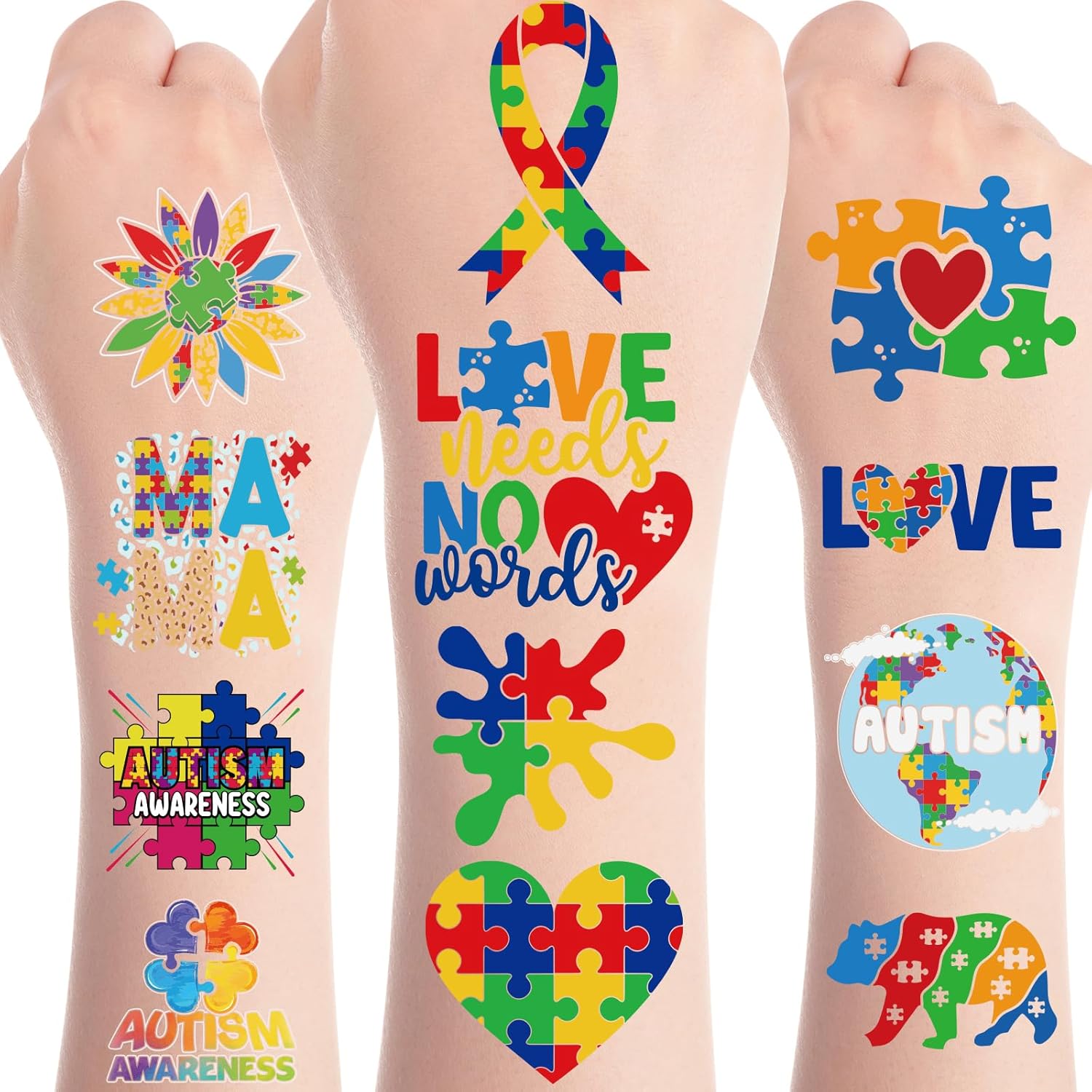 Amazon.com : Papiailove Autism Awareness Temporary Tattoos Stickers ...