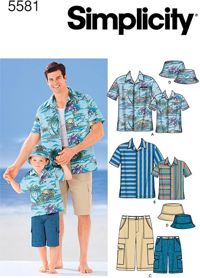 Amazon.com: Simplicity Sewing Pattern 5581 Boys and Men Shirts, Shorts ...
