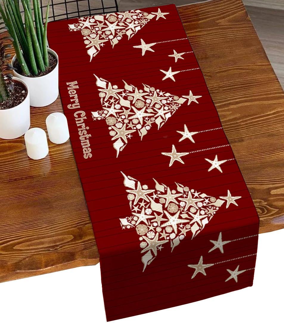 Amazon.com: Christmas Table Runner 36 Inches Short,Cotton Linen Small ...