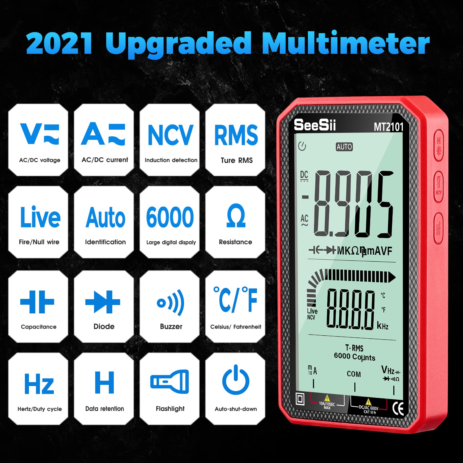 Multímetro digital, multímetro de pantalla grande de 4...B09194KMRN ...