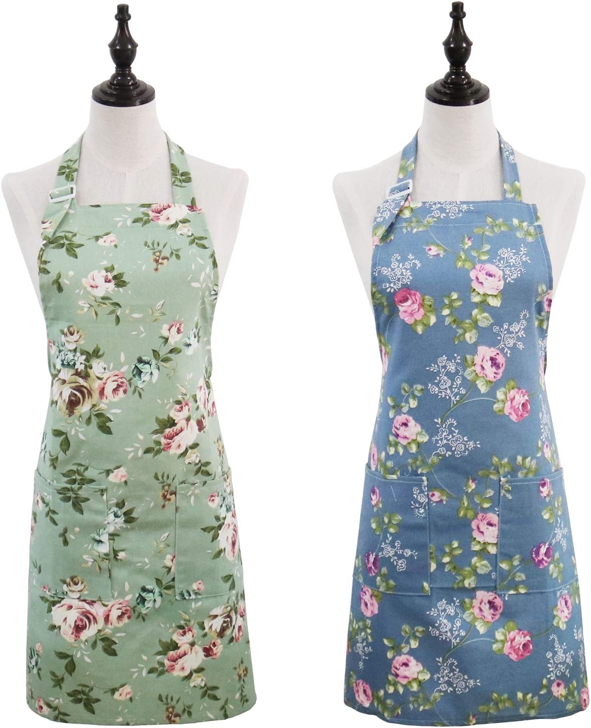 Amazon.com: Claswcalor Pink Flowers Apron with Pockets, Floral Apron ...