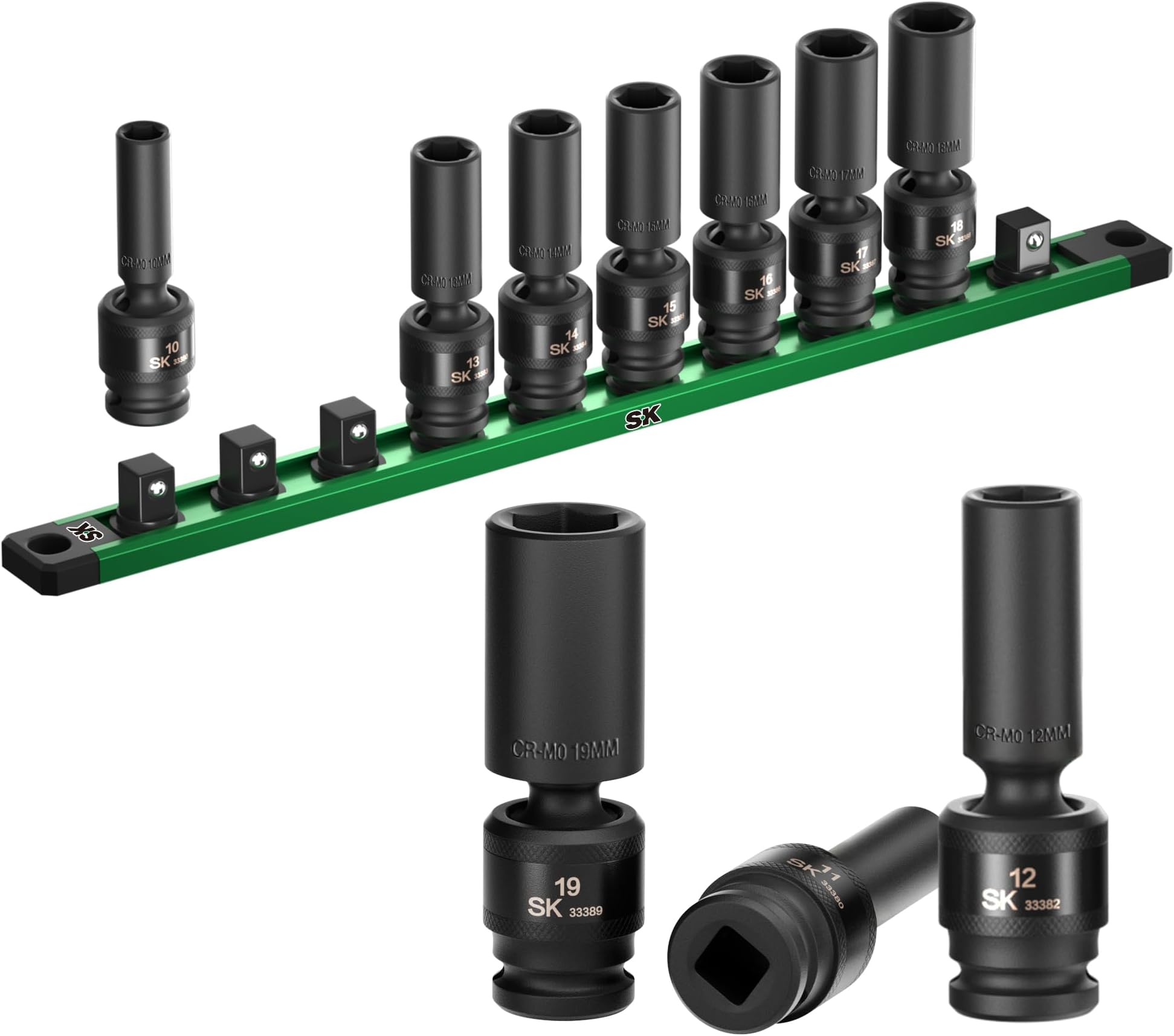 TOMMARS 3/8" Drive Universal Swivel Impact Socket Set Deep, 6 Point ...