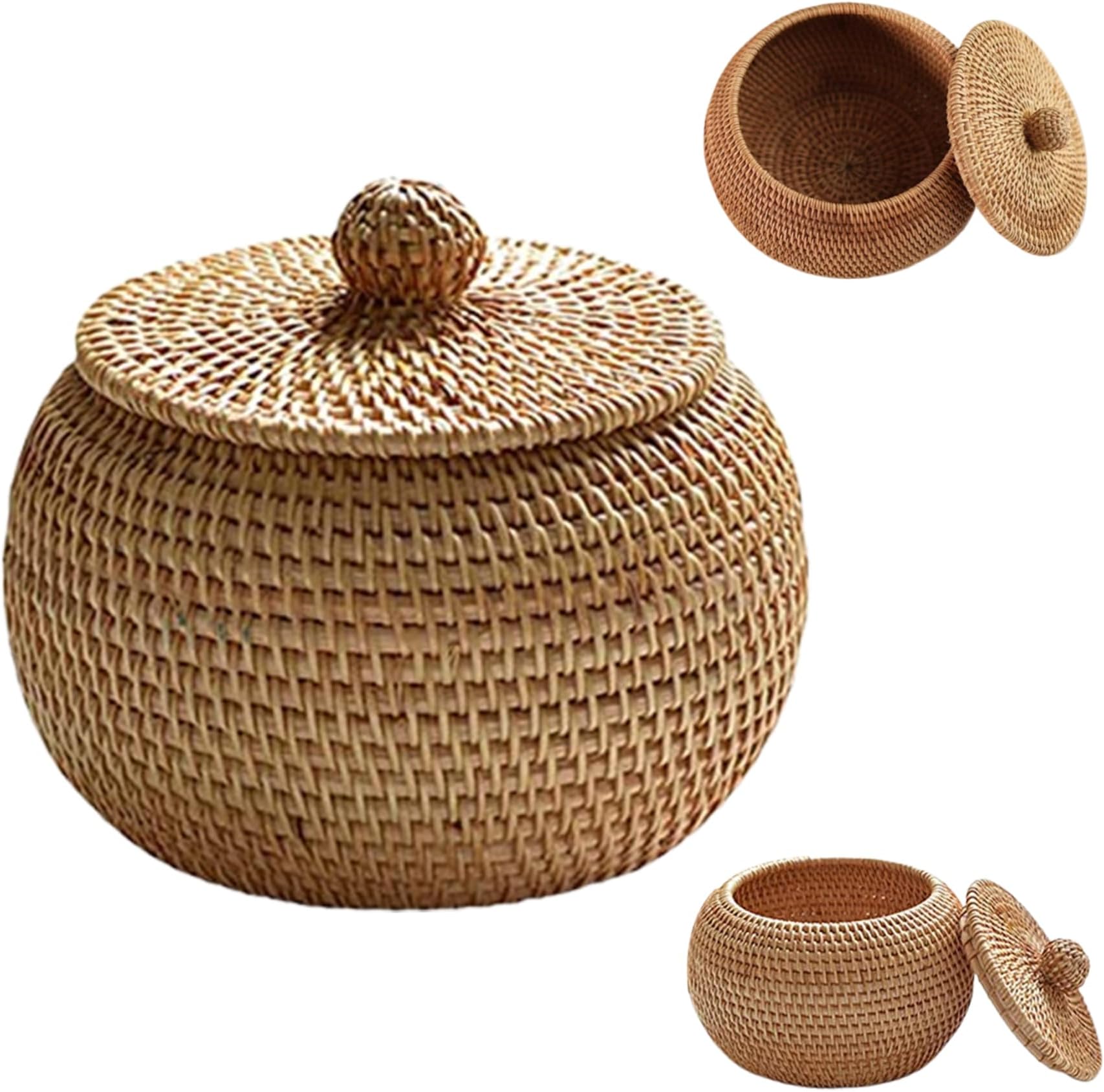 Hemore Boîte en rotin avec Couvercle, 5,9x4,7 Pouce de Rangement tissé ...