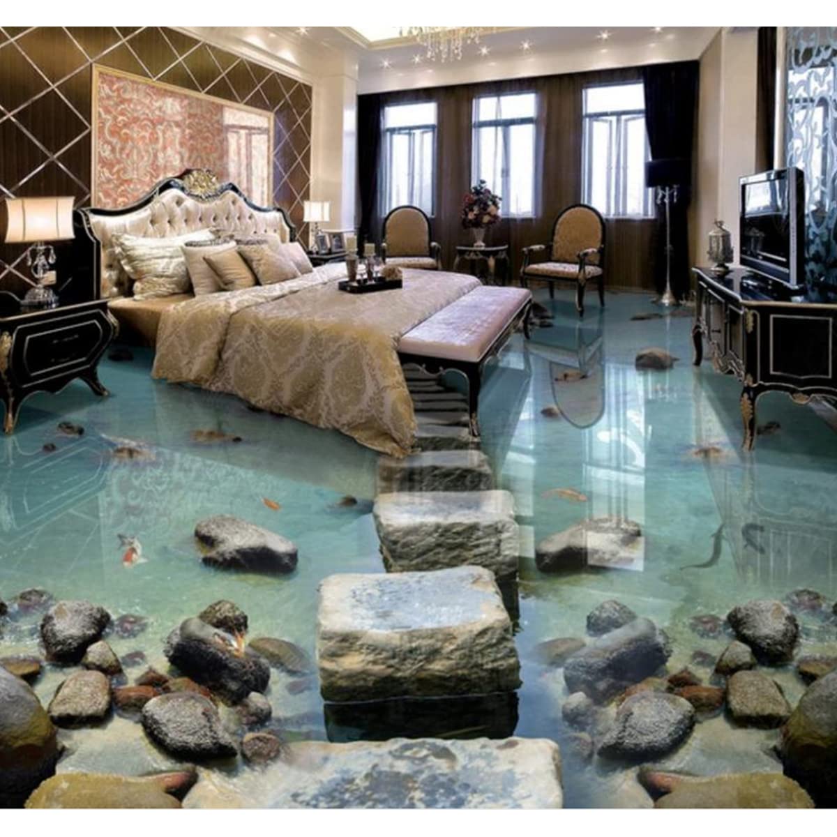 Amazon.com: ECYC Ltd 3D Self Adhesive Floor Stickers, 3D Water Waves ...