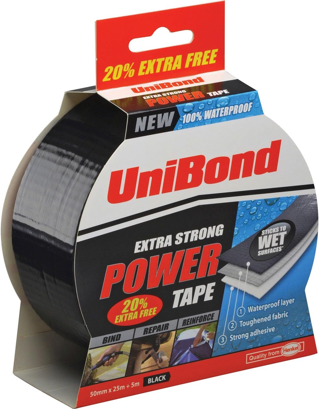 Precise Engineered Unibond Power Tape Black 50mm x 25 Metre Roll + 20% ...