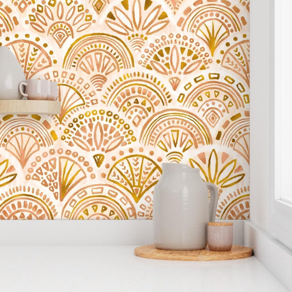 Spoonflower Peel & Stick Wallpaper Swatch – Seashell Geometry Gold ...