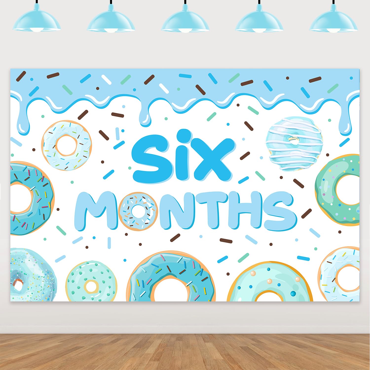 Amazon.com : Donut Half Birthday Backdrop Blue Donut Birthday Party ...