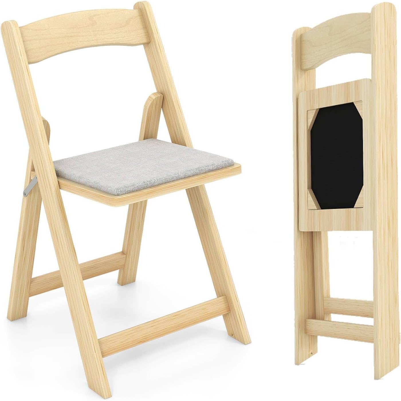 COSTWAY Padded Folding Chair Set of 2, Wooden Counter Dining Chairs ...