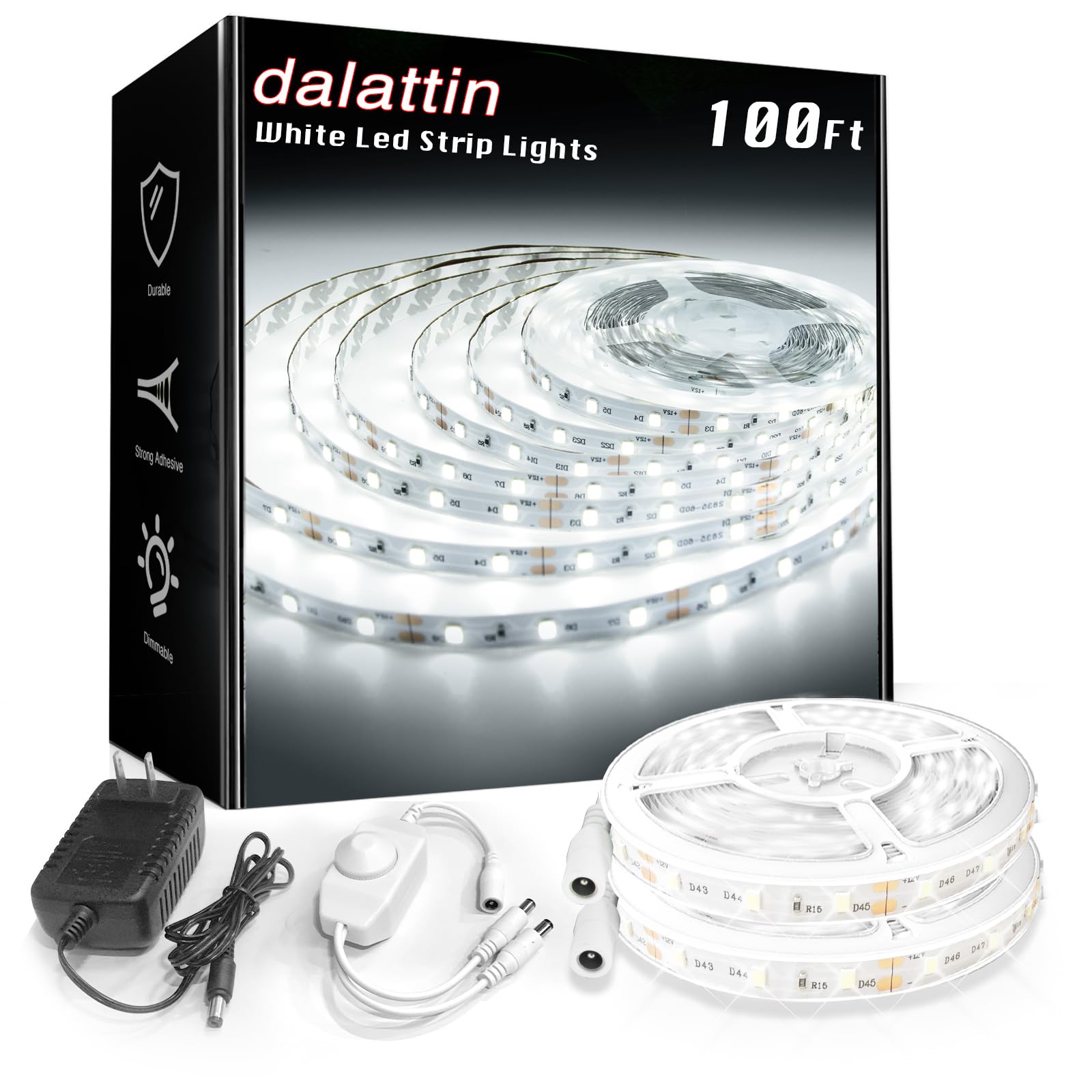 Amazon.com: dalattin White LED Strip Lights 100ft, Dimmable Bright 24V ...