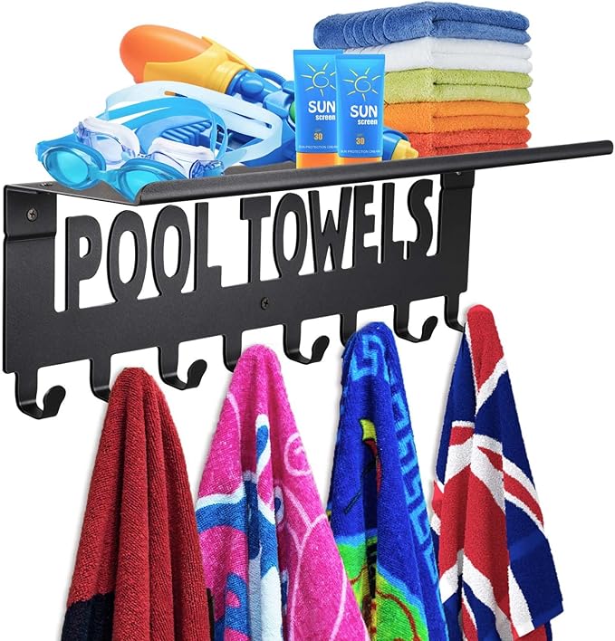 Amazon.com: Kuhome Pool Towel Racks with Shelf Outdoor Pool Decor Wall ...