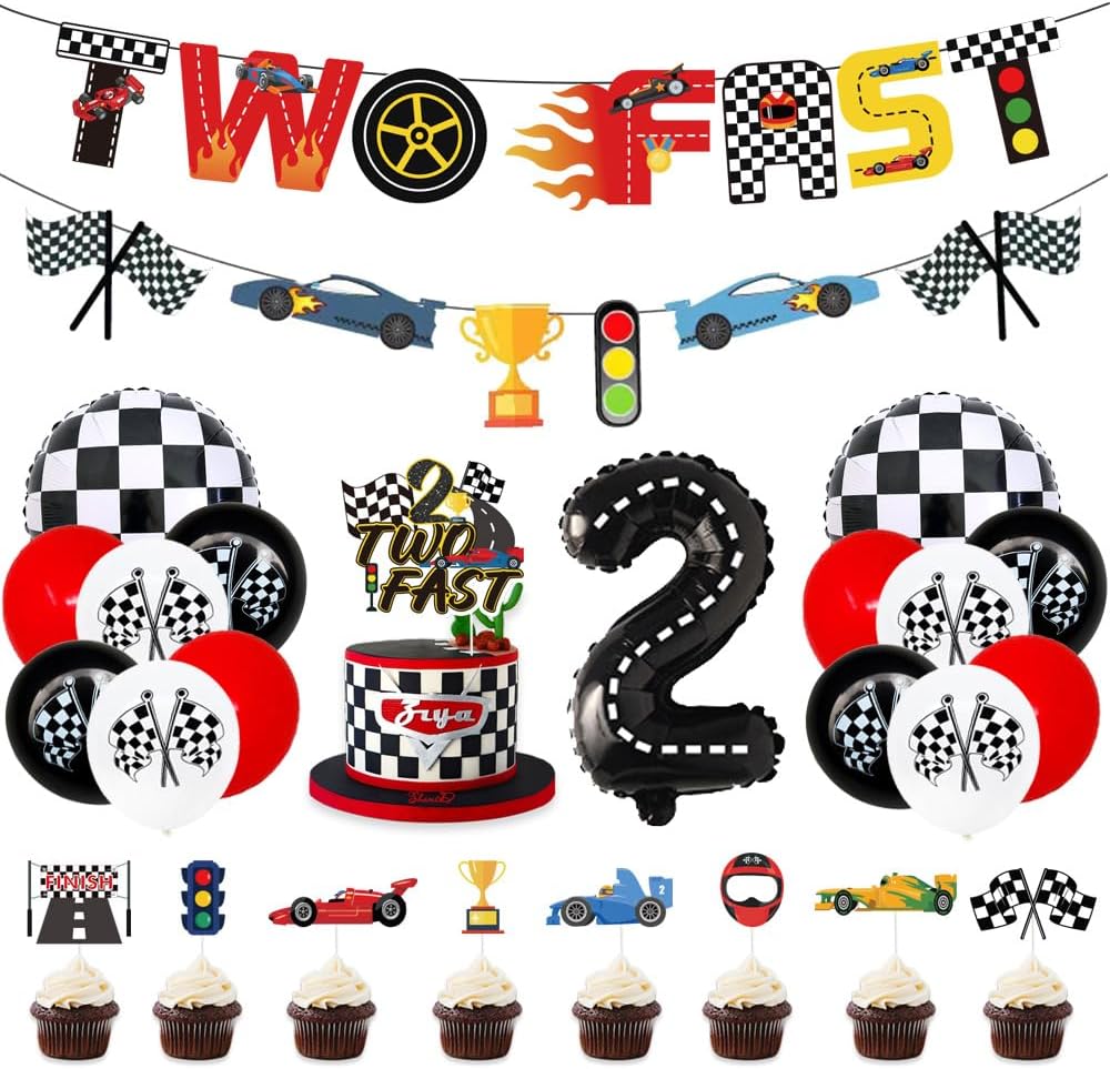Race Car Two Fast Birthday Decorations for Kids Boys Racing Theme 2nd ...