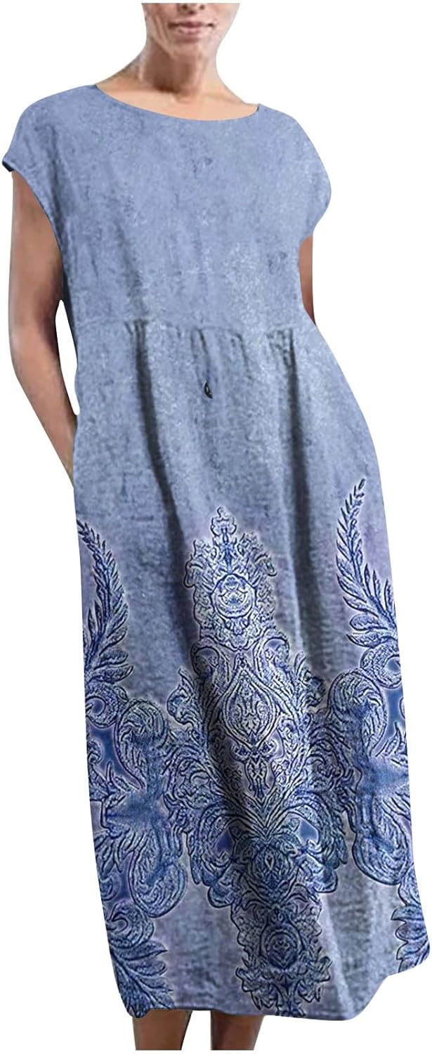 LPZOOGU Cotton Linen Dresses for Women Comfy Loose Solid Color Sundress ...
