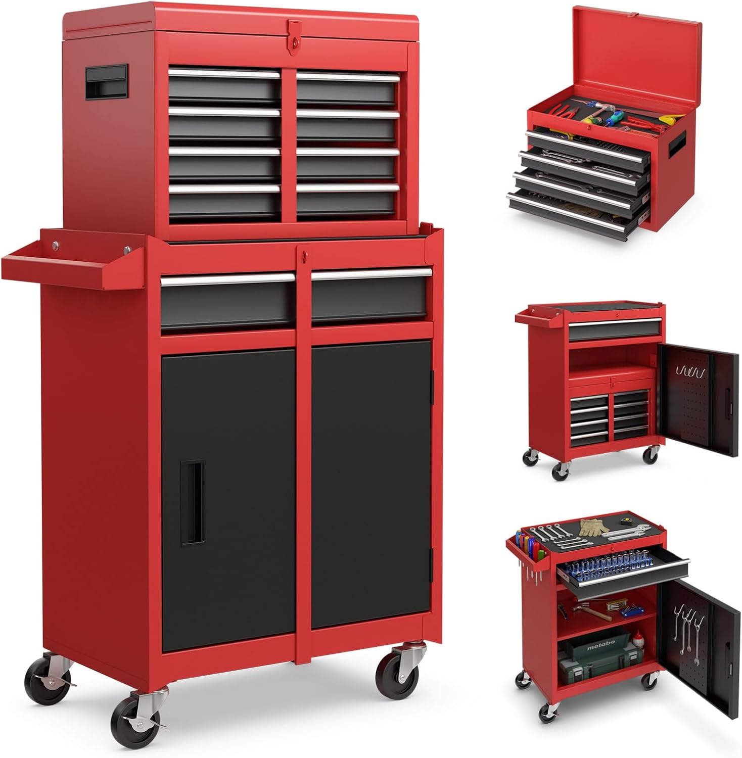 TANGZON Rolling Tool Chest, 2-in-1 Large Capacity Tool Cabinet with ...