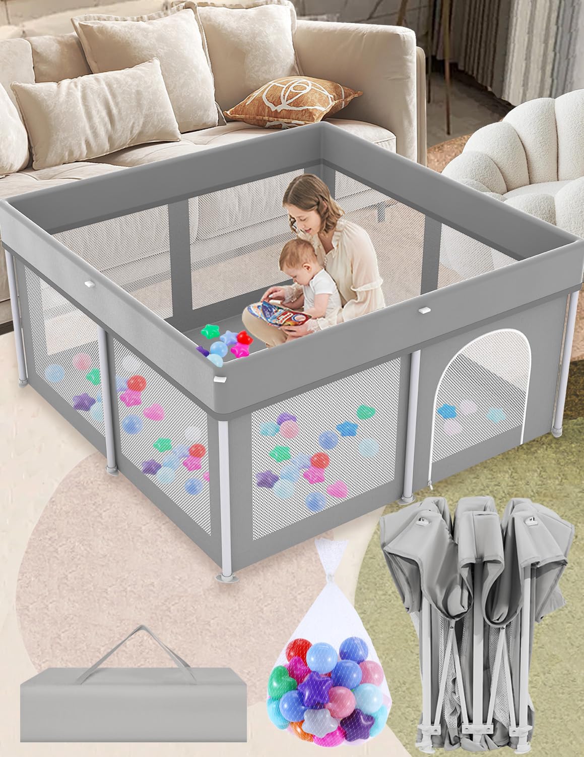 Amazon.com : Foldable Playpen 50x50, Foldable Ultra-Portable Baby ...