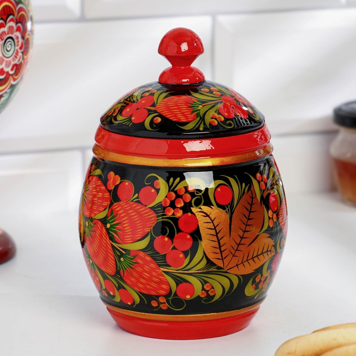 Amazon.com: Traditional Russian Khokhloma Wooden Storage Jar 5.1", Hand ...