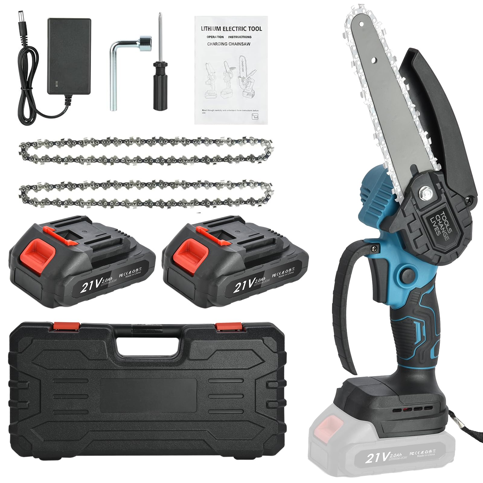 NUZEKY Mini Chainsaw Cordless 6-inch: Handheld Electric Chainsaw with 2 ...