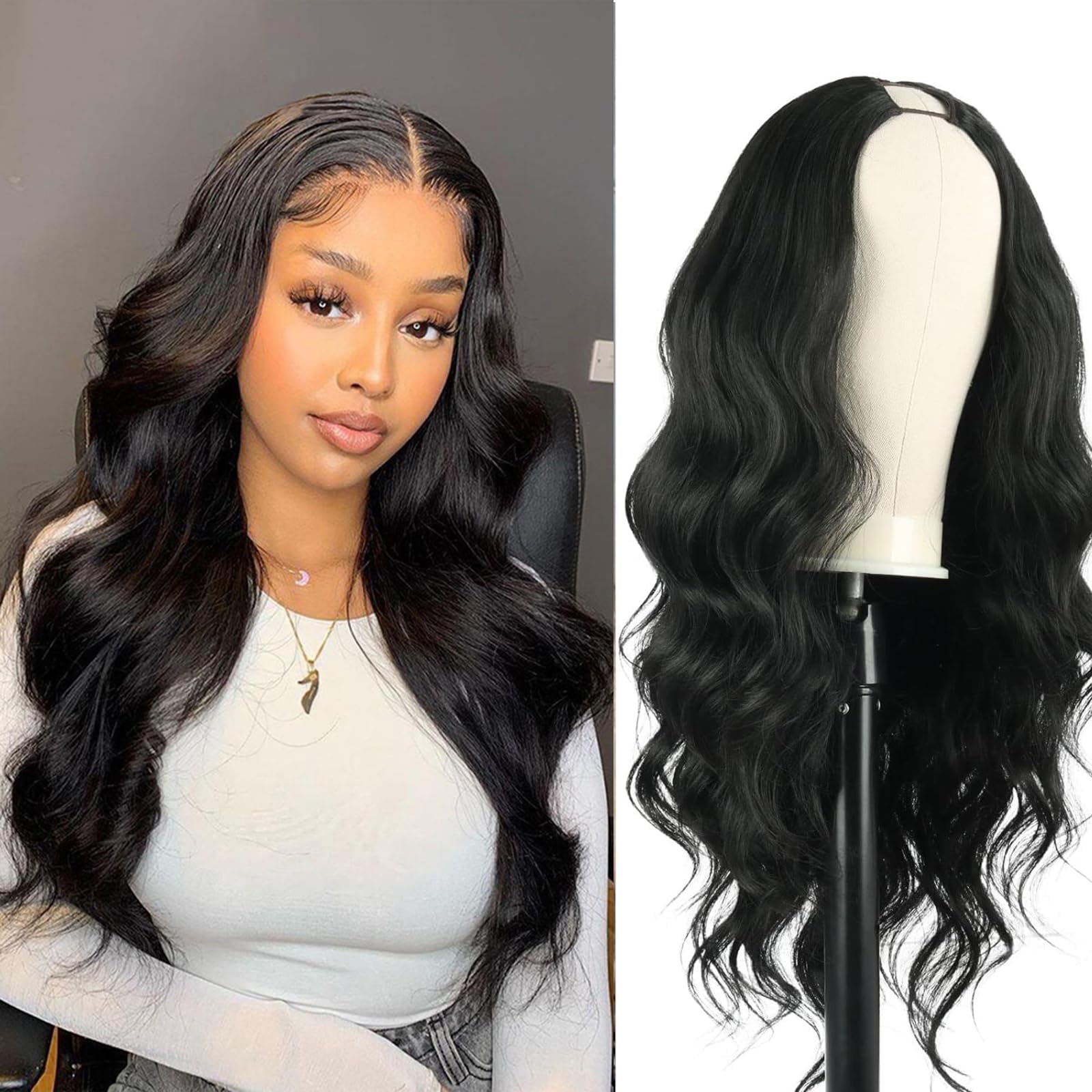 Amazon.com : MARYLING V Part Wig Body Wave Synthetic Wigs for Women ...