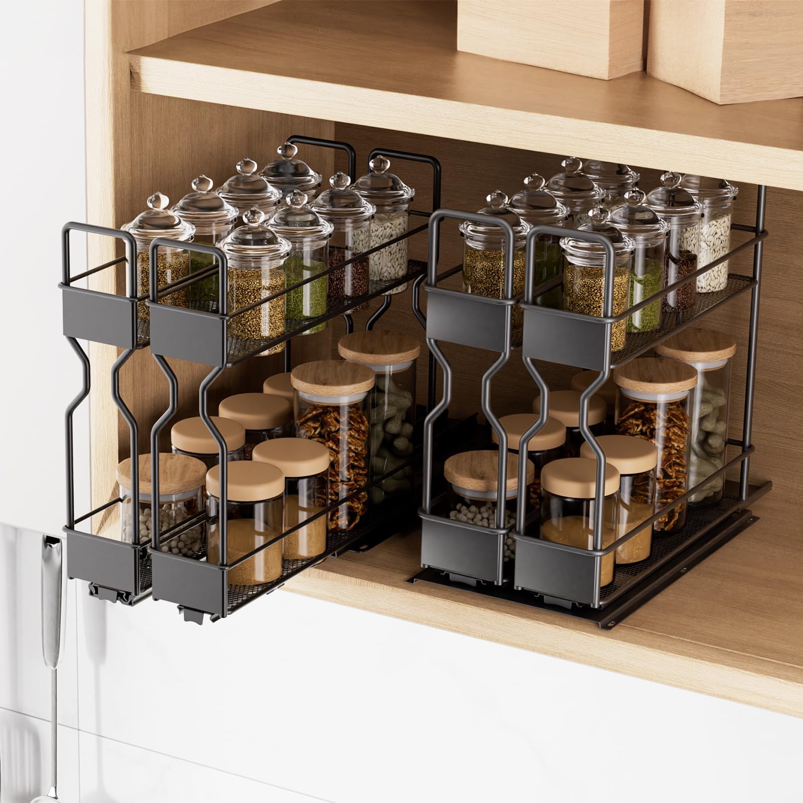 BTGGG Pull Out Spice Rack for Inside Cupboard 2 Tier Sliding Spice Rack ...