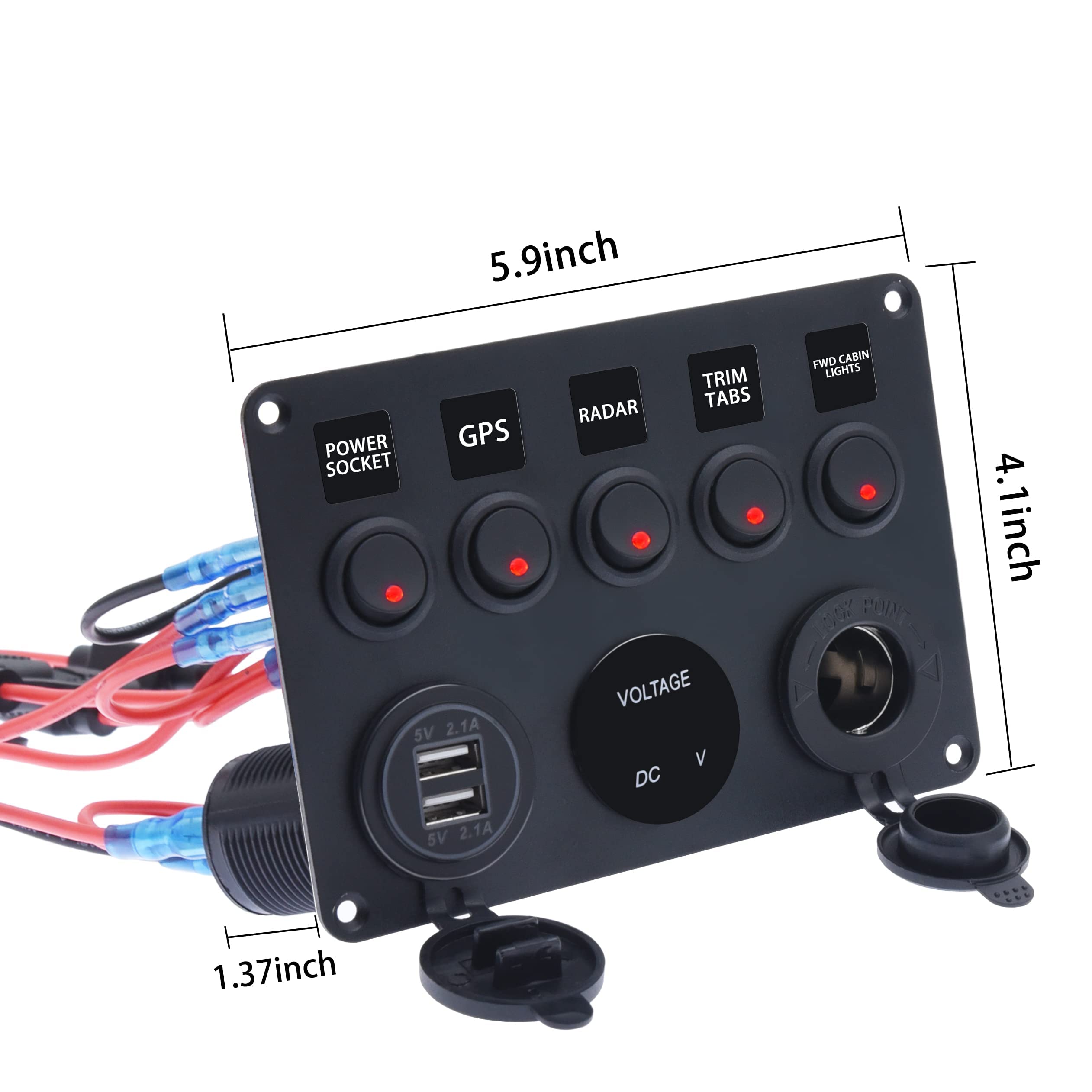 Snapklik.com : 5 Gang Rocker Switch Panel Marine Switch Panel 12V ...