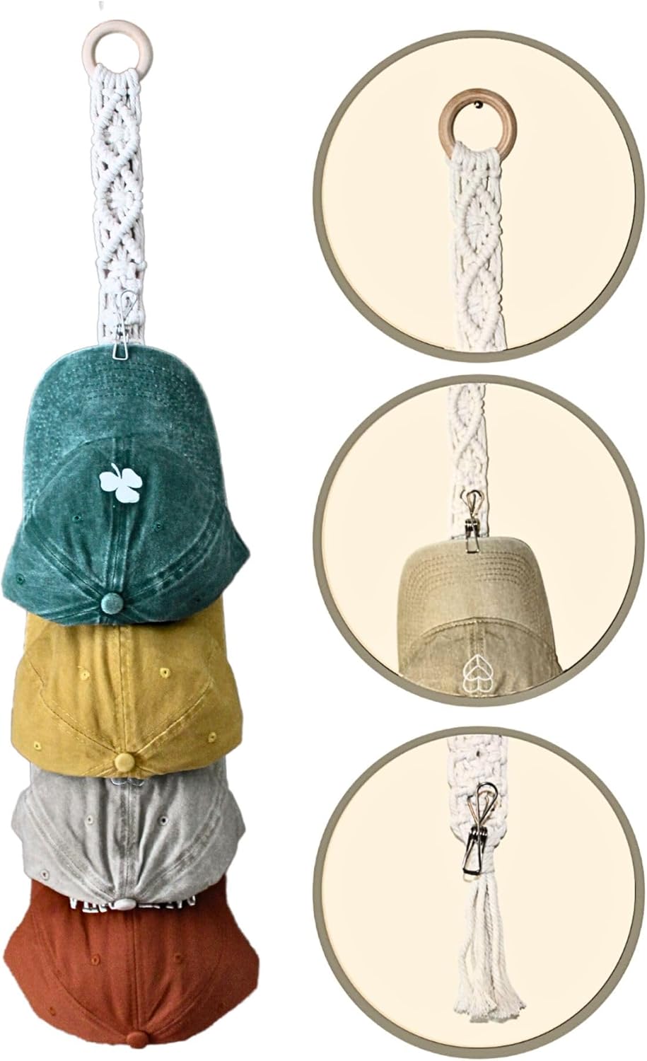 Amazon.com: Macrame Hat Hanger, Boho Baseball Cap Organizer, Hat Rack ...