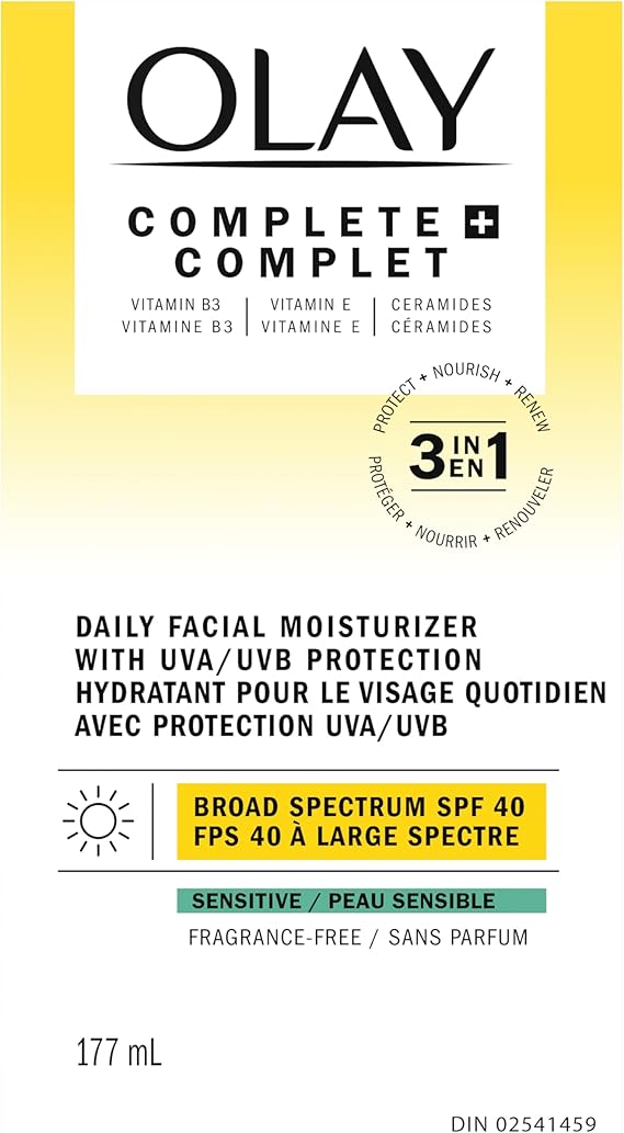 Olay Complete+ Face Moisturizer with Sunscreen SPF 40, Fragrence-Free ...