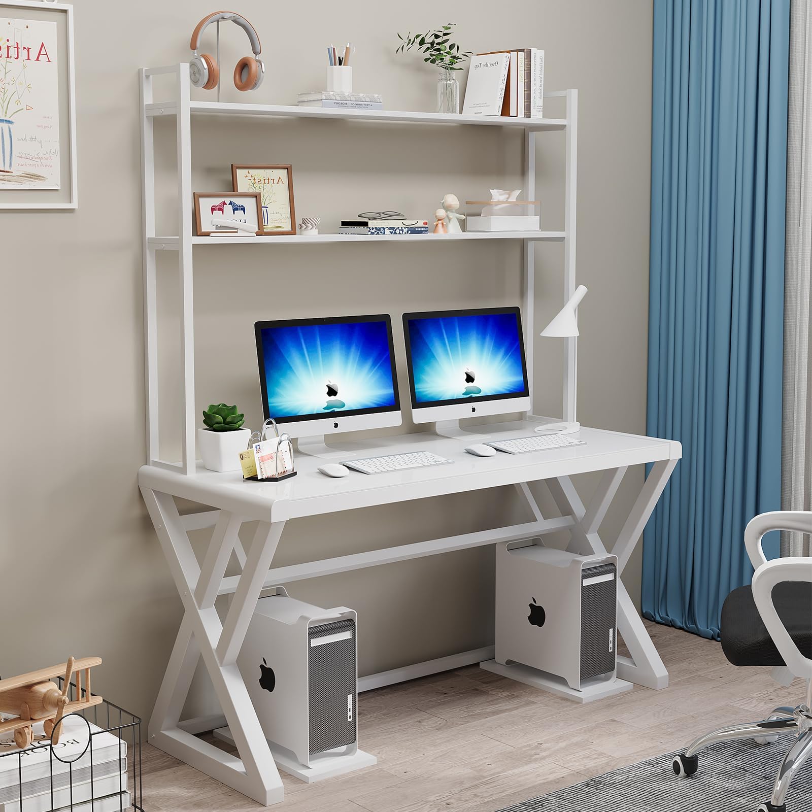 Amazon.com: Scranton & Co Modern Wood Computer Desk with Hutch in Salt ...