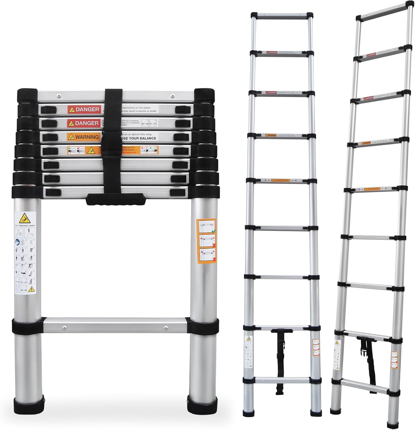 8.5FT / 2.6M Telescoping Ladders, EN131 Standards, Multi-Purpose ...