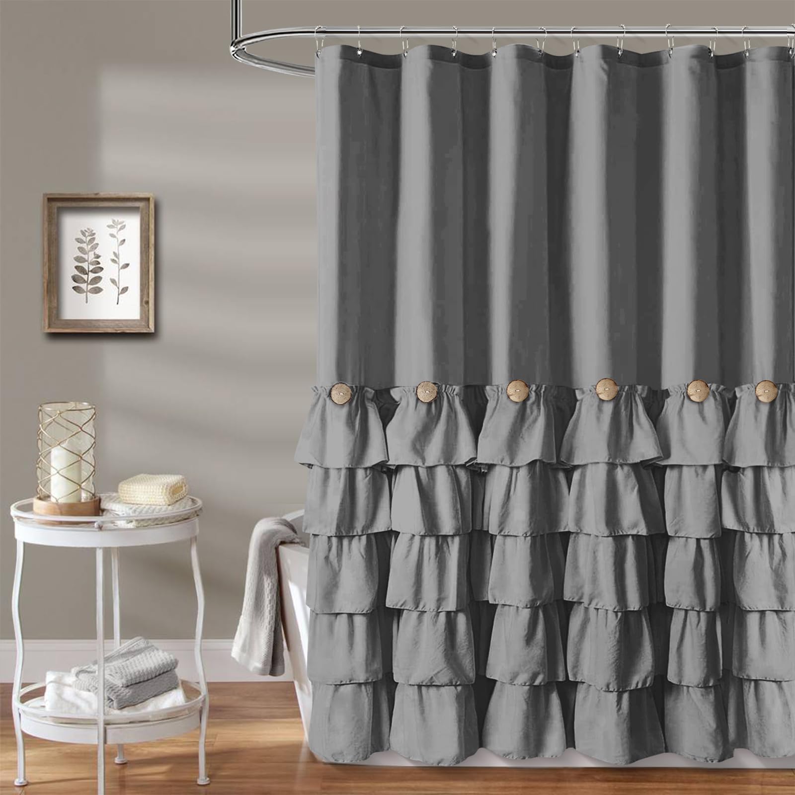 Amazon.com: Grey Ruffle Button Shower Curtain Farmhouse Shower Curtain ...