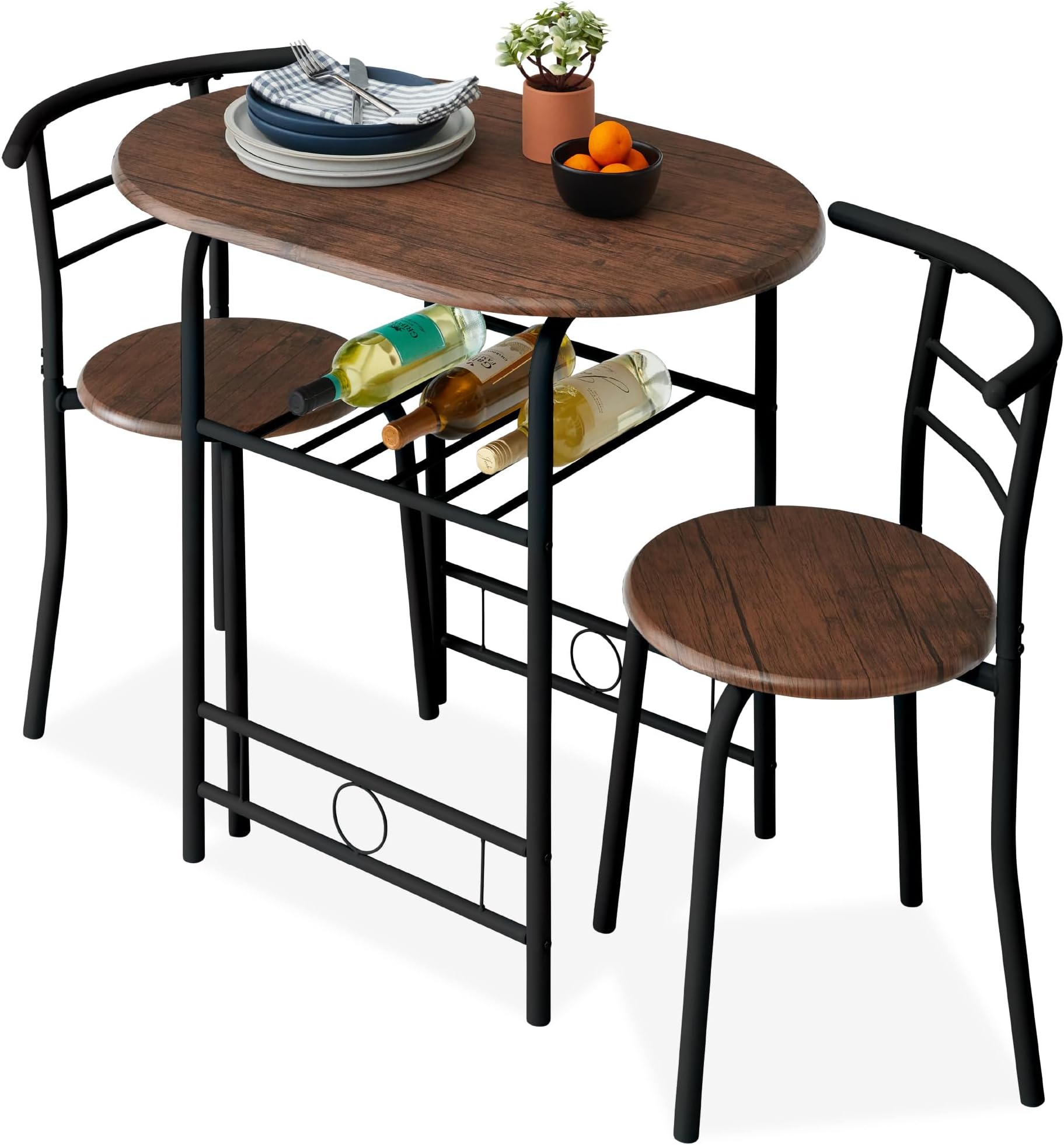 Amazon.com - VECELO Small Round Dining Table Set for 2, Wood Tabletop ...