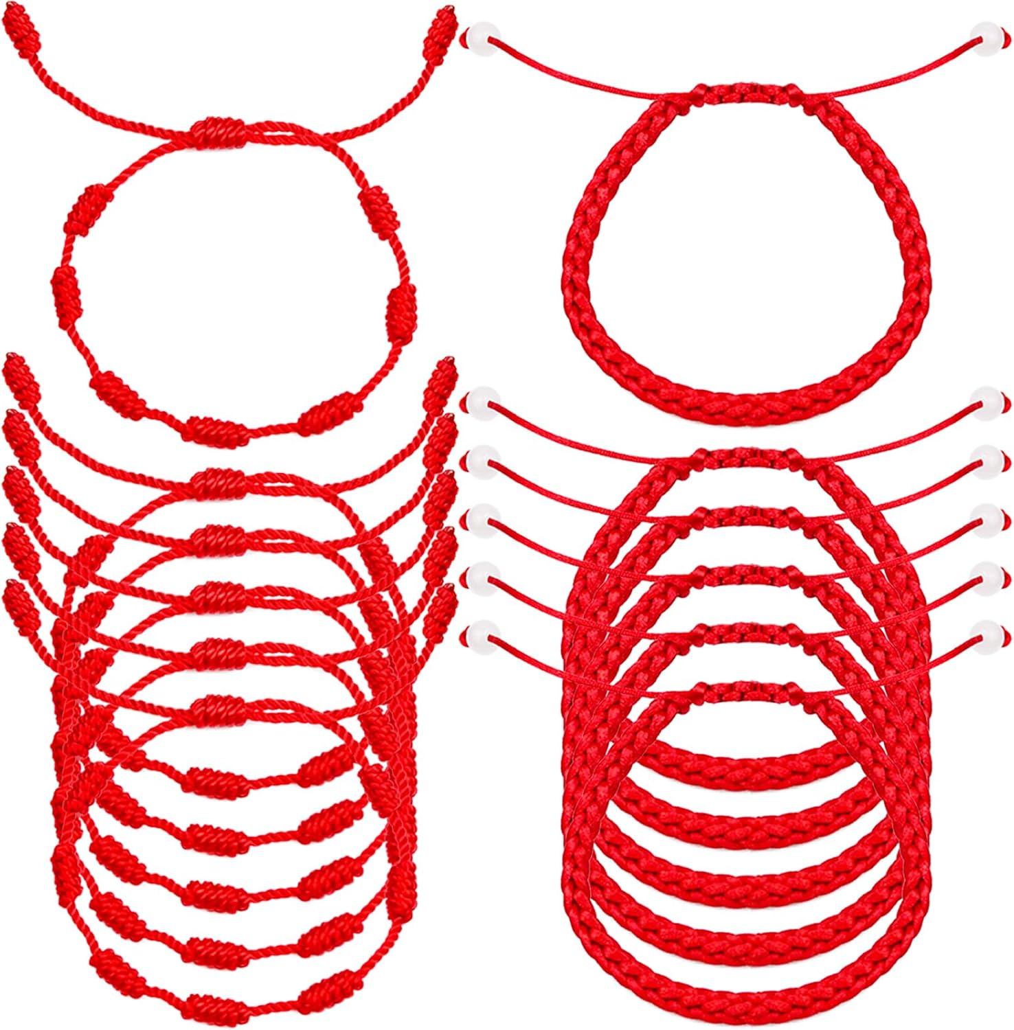 Amazon.com: Naturahand 10 PCS Red Braided Thread Bracelets with White ...