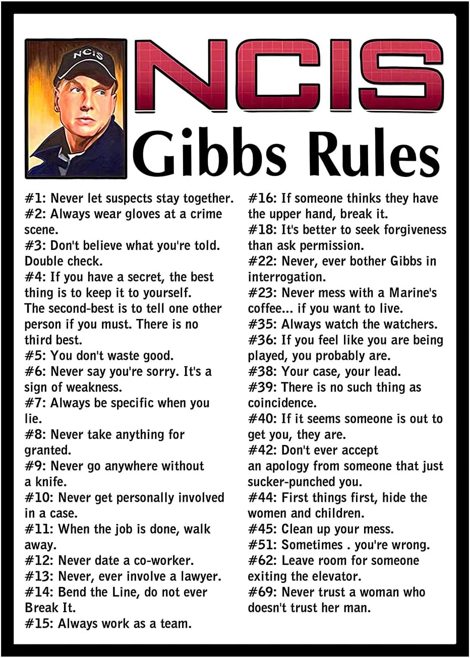 Amazon.com: XIHOO Gibbs Rules Poster 69 Rules Leroy Jethro Gibbs ature ...