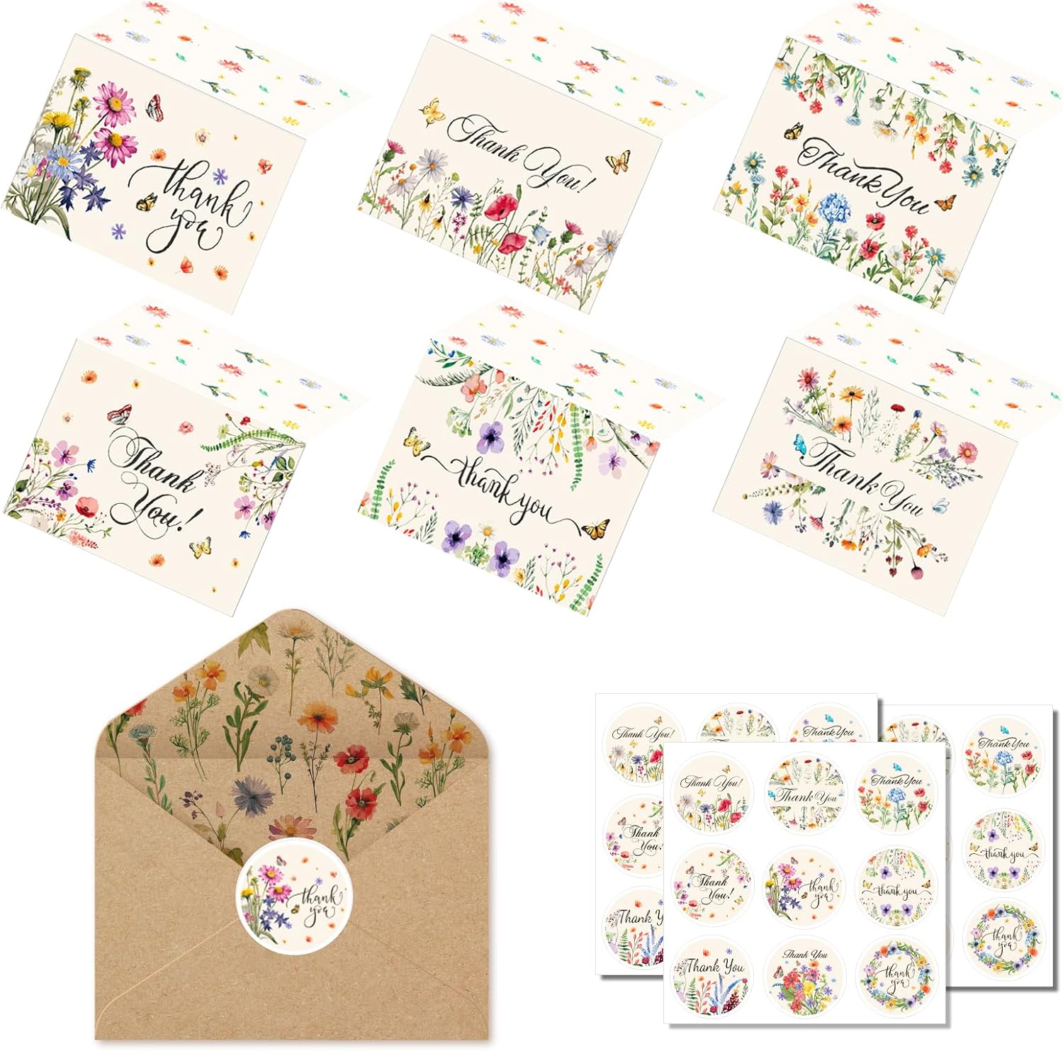 Amazon.com : Savgkoyt 75 Pack Wildflower Thank You Cards with Envelopes ...