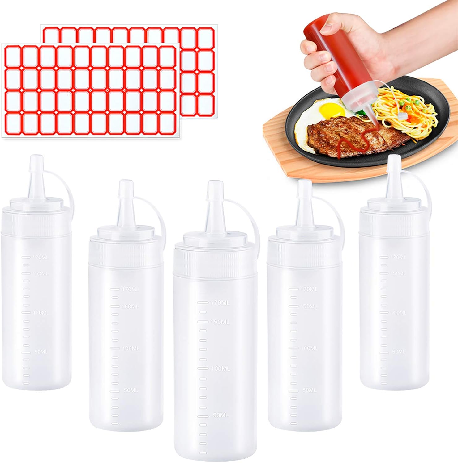 5 PCS Plastic Squeeze Bottles Condiment Bottles with Lables Sauce ...