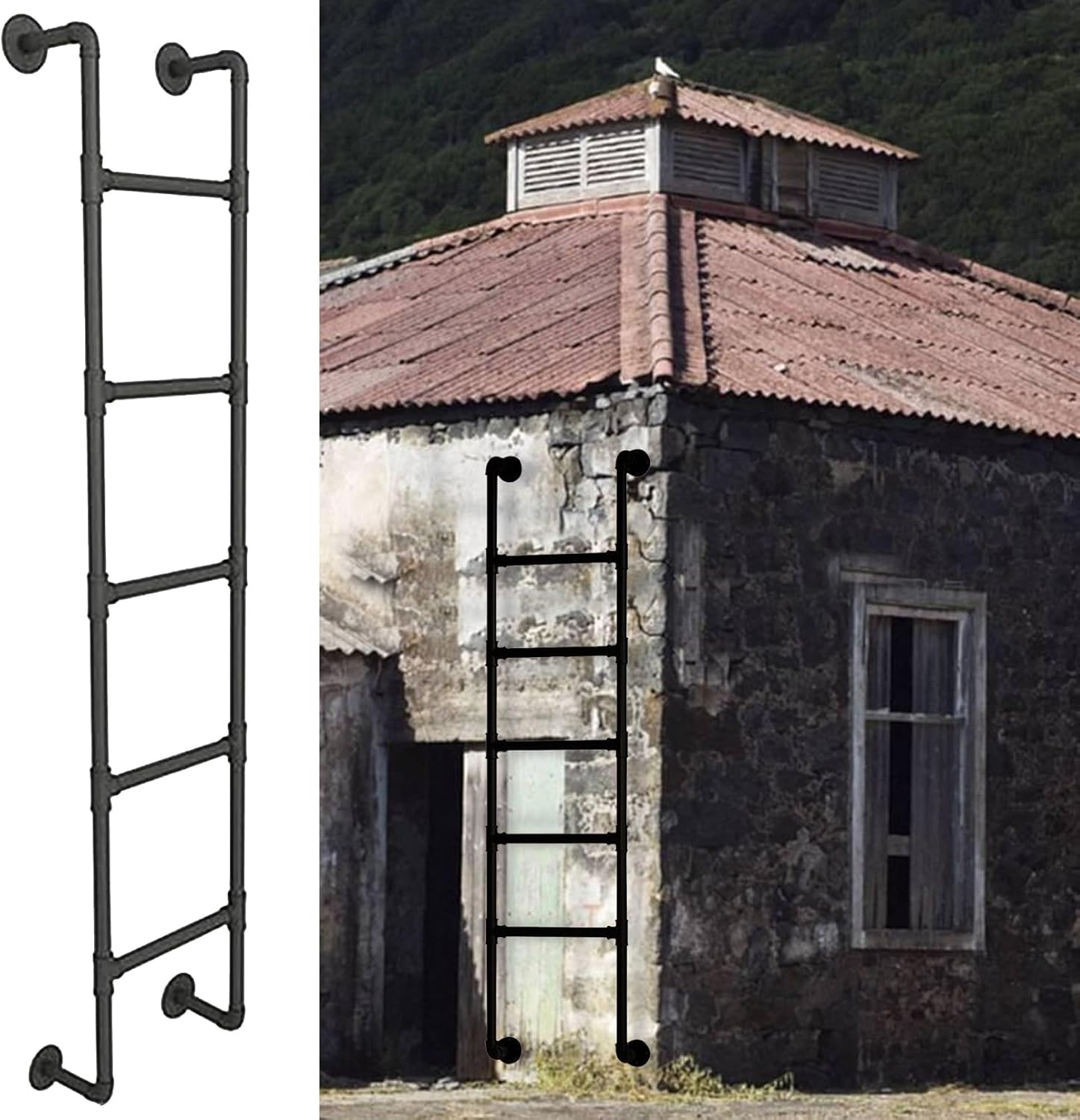 Heavy-Duty Egress Basement Ladder - Industrial Iron Window Well Step ...